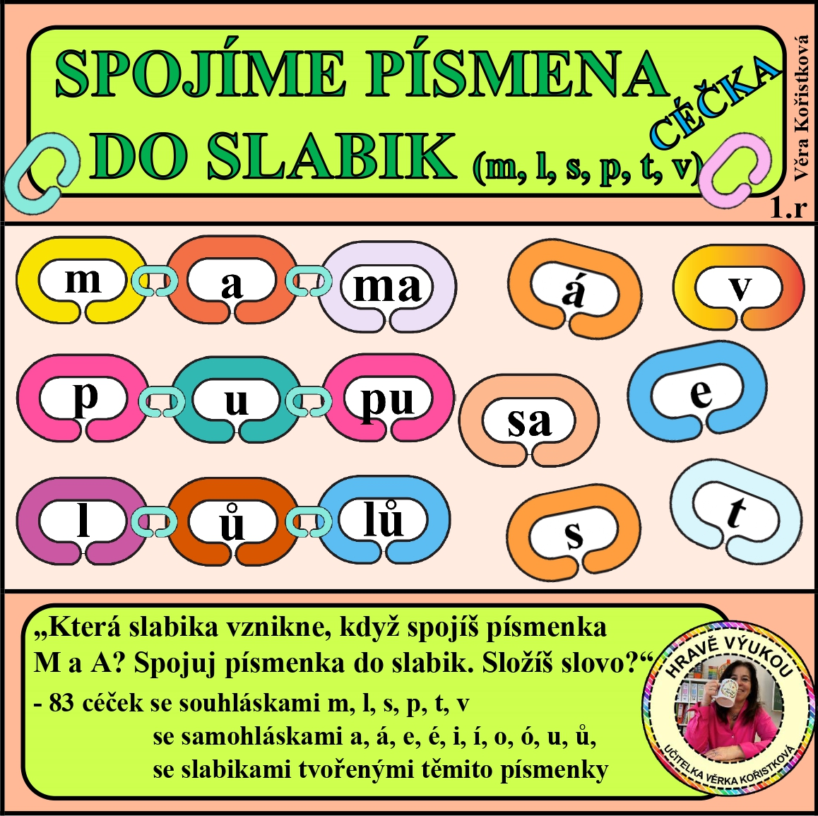 SPOJÍME PÍSMENA DO SLABIK (m, l, s, p, t, v) - Učitelka Věrka